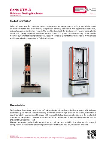 Serie UTM-D Universal Testing Machines - Cermac - srl - PDF Catalogs ...