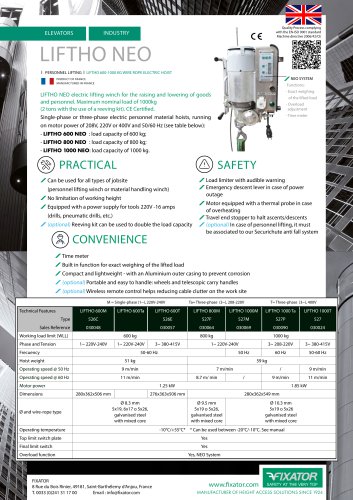 LIFTHO 1000 M electric hoist - Fixator - PDF Catalogs | Technical ...