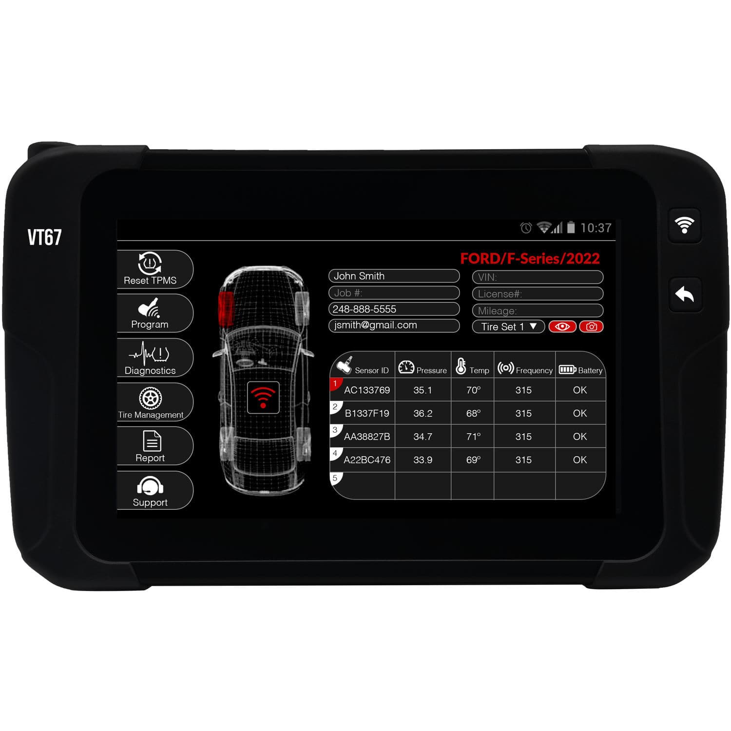 Scanner automotivo TPMS - vt67 - ATEQ - Wi-Fi / para leitura de número ...